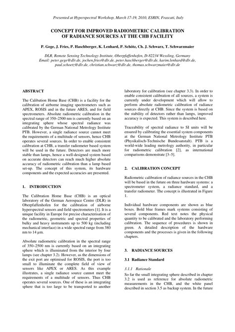Pdf Concept For Improved Radiometric Calibration Of Radiance Sources At The Chb Facility