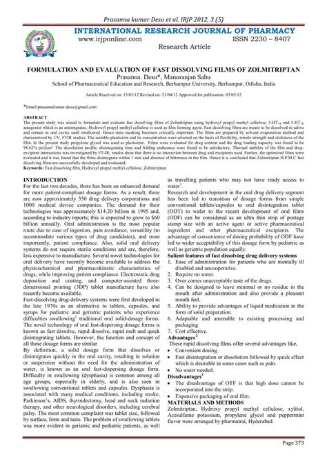 Pdf Formulation And Evaluation Of Fast Dissolving Dokumentips