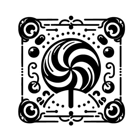 Elegant Black And White Swirl Lollipop Illustration Within Ornate Square Frame Decorative