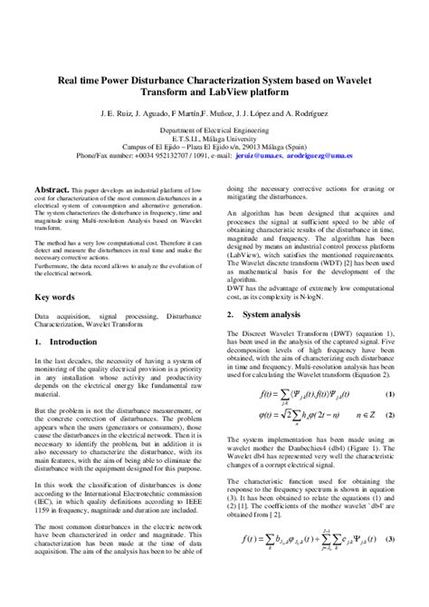 Pdf Real Time Power Disturbance Characterization System Based On Wavelet Transform And Labview
