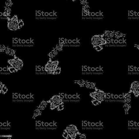 원활한 복고풍 손으로 그린 주전자 어떤 목적을위한 훌륭한 디자인 매끄러운 패턴 주전자 손은 검은 색 배경에 중국 스타일의 패턴을 그렸습니다 복고풍 타이포그래피 주전자