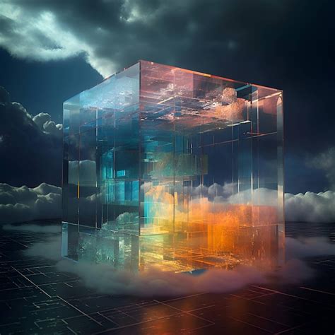 Premium AI Image Abstract D Illustration Of Futuristic Cube With Clouds