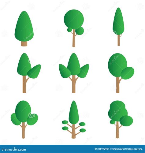 Conjunto De Iconos De Vector De árbol Isométrico Ilustración Del Vector Ilustración De Icono