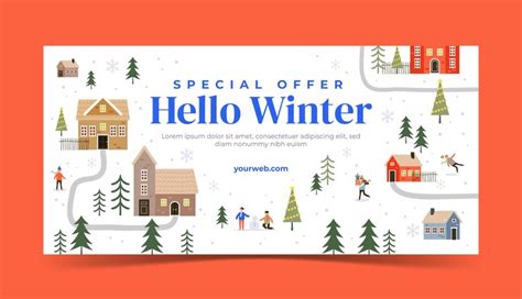 평평한 겨울 가로 판매 배너 템플릿 무료 벡터