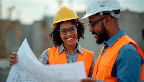 Smiling Black Young Female Engineer Architect Manager Analyzing Drawing Plan With Collogue