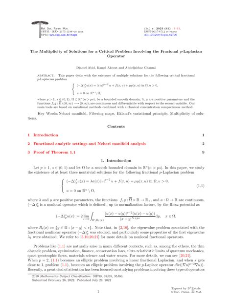 PDF The Multiplicity Of Solutions For The Critical Problem Involving The Fracional P Laplacian