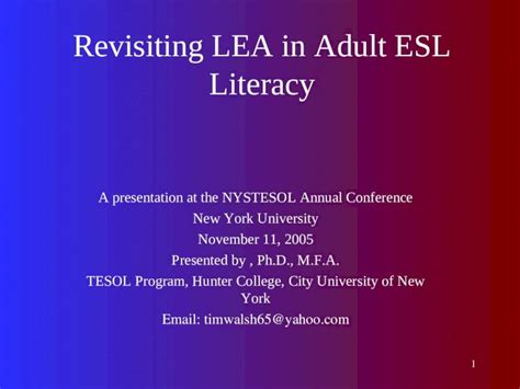 Ppt Revisiting Lea In Adult Esl Literacy Dokumen Tips