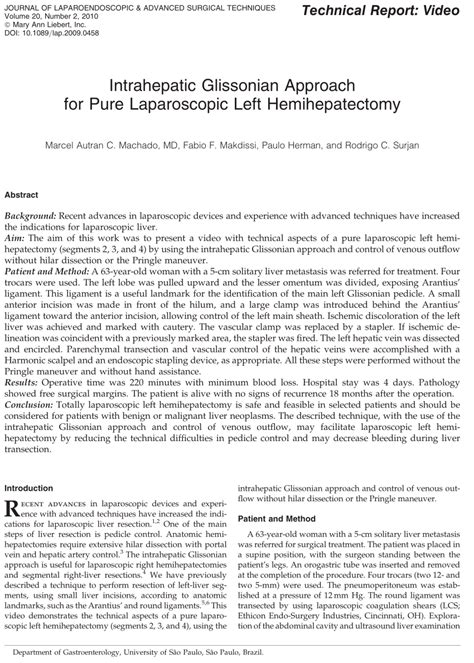 Pdf Intrahepatic Glissonian Approach For Pure Laparoscopic Left Hemihepatectomy
