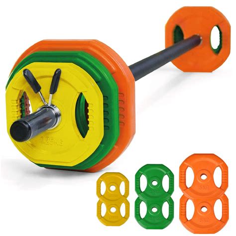 Set 20 Kilos Discos De Caucho De Colores Octogonal Barra Running Sport Perú