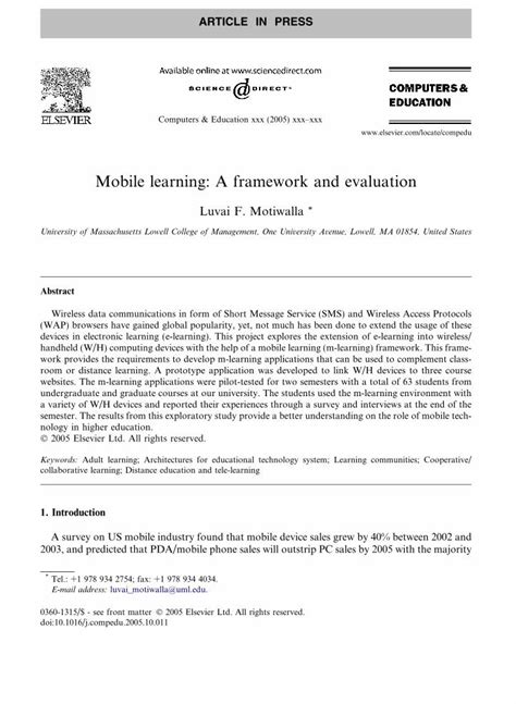 Pdf Mobile Learning A Framework And Evaluationcinufpebr~mlearningintraneteffectiveness