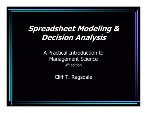 Spreadsheet Modeling And Decision Analysis Pdf Computing Technology