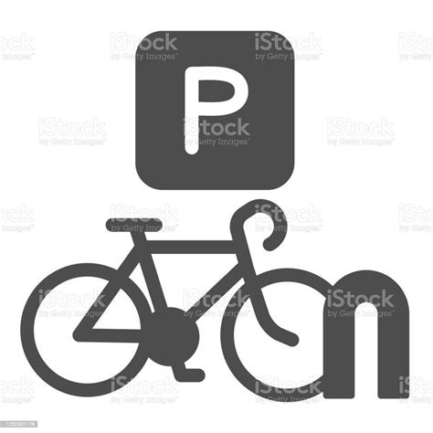자전거 단단한 아이콘 야외 스포츠 컨셉 흰색 배경에 자전거 표지판 주차 모바일 개념 및 웹 디자인을위한 글리프 스타일의 자전거 주차 아이콘을위한 주차 벡터 그래픽 거리에