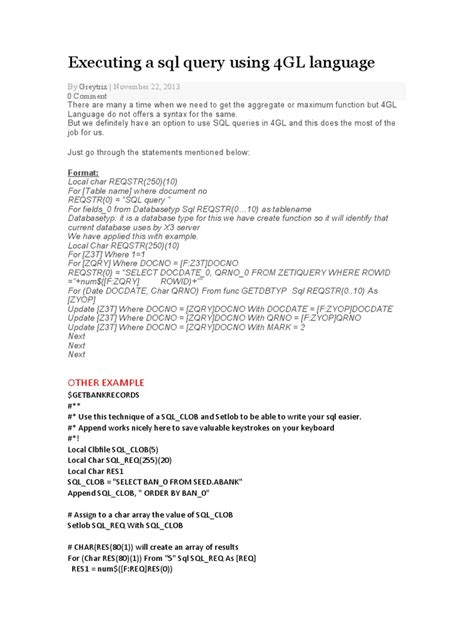 Executing A Sql Query Using 4gl Language Pdf