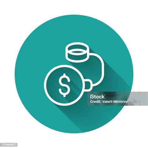 흰색 선 빚 공 달러 동전 아이콘 절연 와 긴 그림자 배경 와 긴 그림자 배경 족쇄와 돈이 있는 크고 무거운 빚의 무게 금융