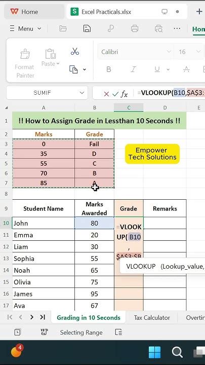 How To Assign Grade In Lessthan 10 Seconds In Ms Excel Excel Exceltips Exceltricks Xl