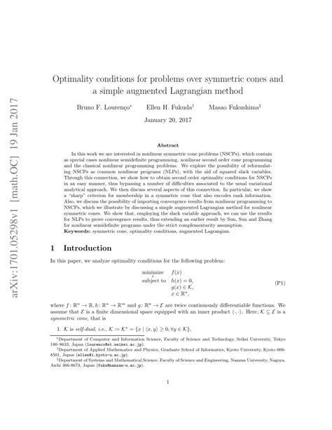 PDF Optimality Conditions For Problems Over Symmetric Cones And A Simple Augmented Lagrangian