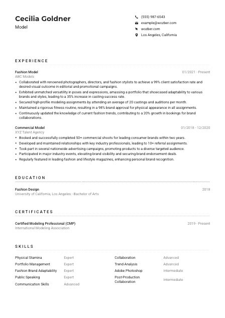 Model Resume Example