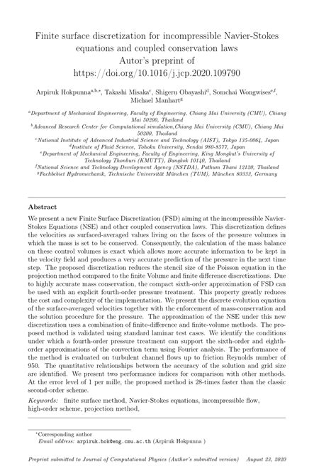 Pdf Finite Surface Discretization For Incompressible Navier Stokes Equations And Coupled