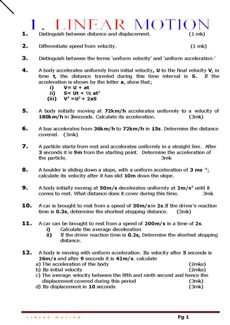 3 0 Linear Motion 1 Distinguish Between Distance And Displacement 1 Mk 2 Differentiate