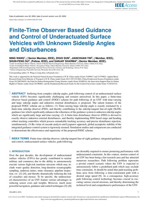 Pdf Finite Time Observer Based Guidance And Control Of Underactuated Surface Vehicles With