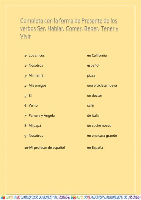 Presente Simple Verbos Regulares Worksheet Online Wiseworksheets