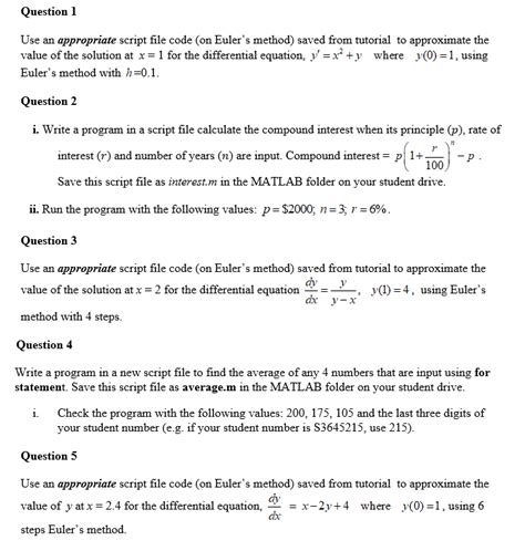 Solved Question 1 Use An Appropriate Script File Code On Chegg