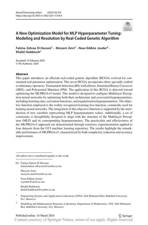 Pdf A New Optimization Model For Mlp Hyperparameter Tuning Modeling And Resolution By Real