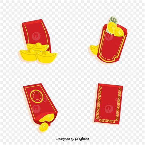 Gold Envelope Png Image Vector Red Envelope Gold Coin Set Element Get Rich Festive Elements