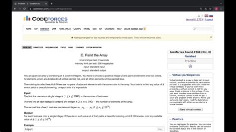 1618c Paint The Arraycodeforces Round 760 Div 3math Youtube