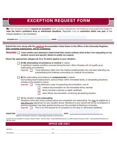Free 33 Exception Form Samples In Pdf Ms Word