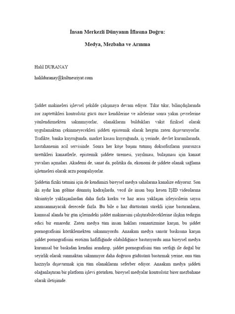 Halil Duranay İnsan Merkezli Dünyanın İflasına Doğru Pdf