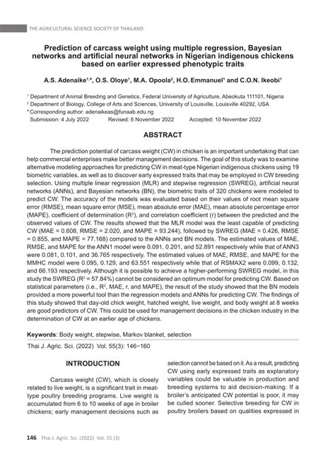 Pdf Prediction Of Carcass Weight Using Multiple Regression Bayesian