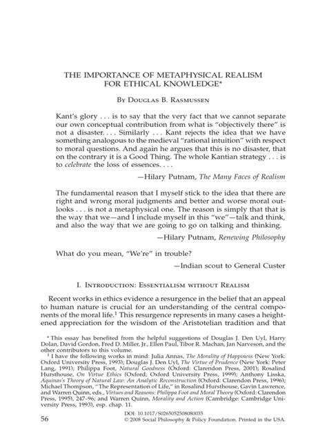 The Importance Of Metaphysical Realism For Ethical Knowledge Pdf Philosophical Realism