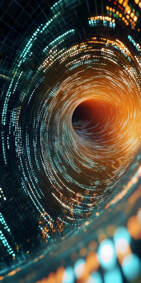 Dynamic Swirling Vortex Of Colorful Data Symbols In An Abstract 3d Space Stock Illustration