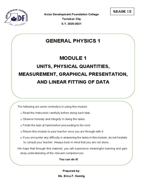 general physics module 1 lesson 1 pdf international system of units measurement