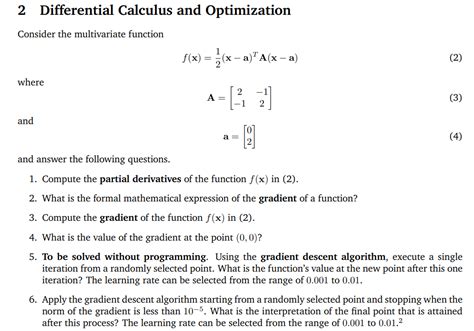 Solved 2 Differential Calculus And Optimization Consider The