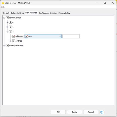 Missing Value Icon For Flow Variable To Select Column Of Type String