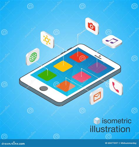 3d Smartphone With Mobile Application Icons In The Isometric Projection Modern Infographic
