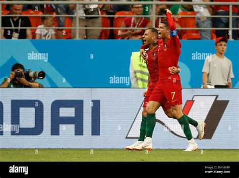 Portugals Ricardo Quaresma Left Celebrates With Portugals Cristiano