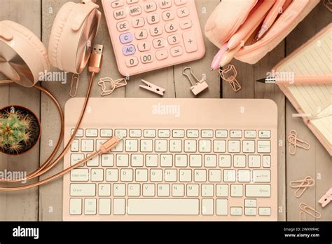 Modern Tablet External Keyboard Different Stationery And Devices In