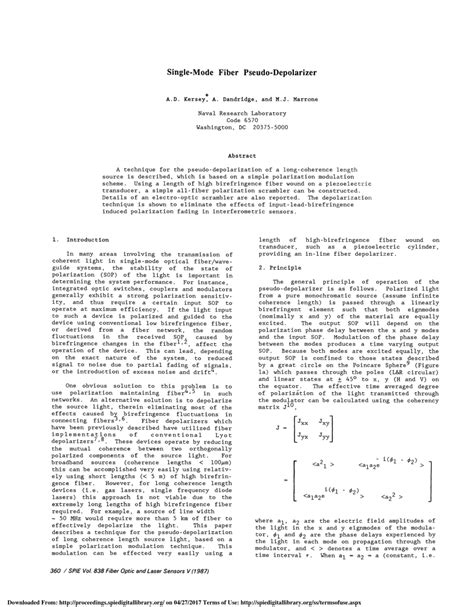 Pdf Single Mode Fiber Pseudo Depolarizer