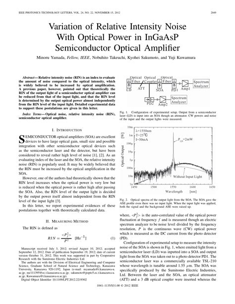 Pdf Variation Of Relative Intensity Noise With Optical Power In Ingaasp Semiconductor Optical