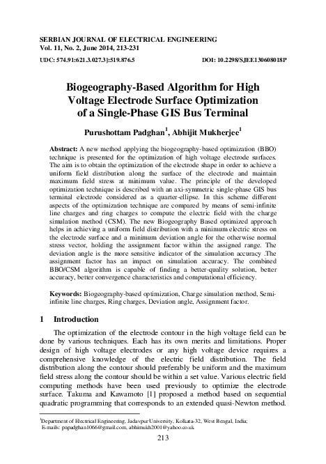 Pdf Biogeography Based Algorithm For High Voltage Electrode Surface Optimization Of A Single