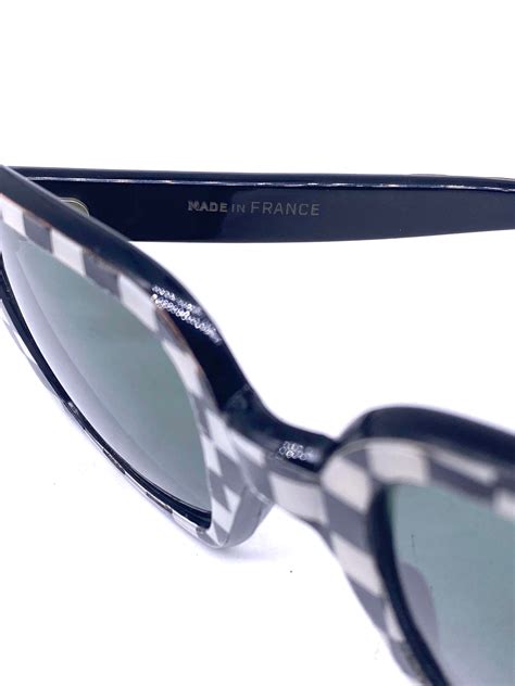 1960s Rockabilly Mod Square Checkered Sunglasses With Crystal Lenses