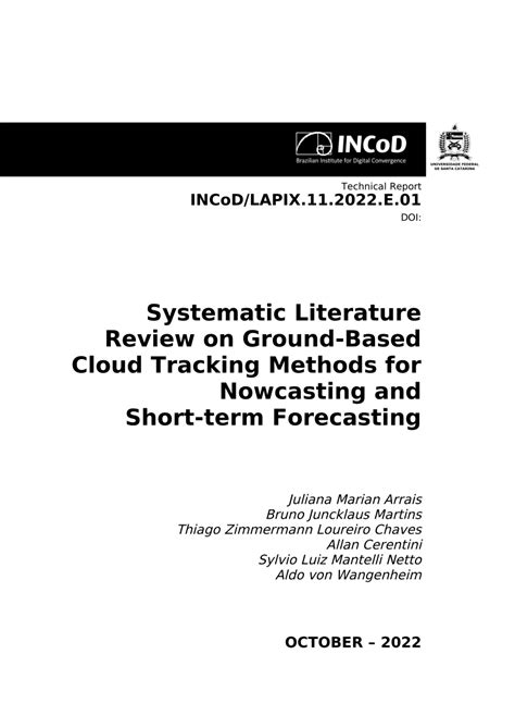 Pdf Systematic Literature Review On Ground Based Cloud Tracking Methods For Nowcasting And