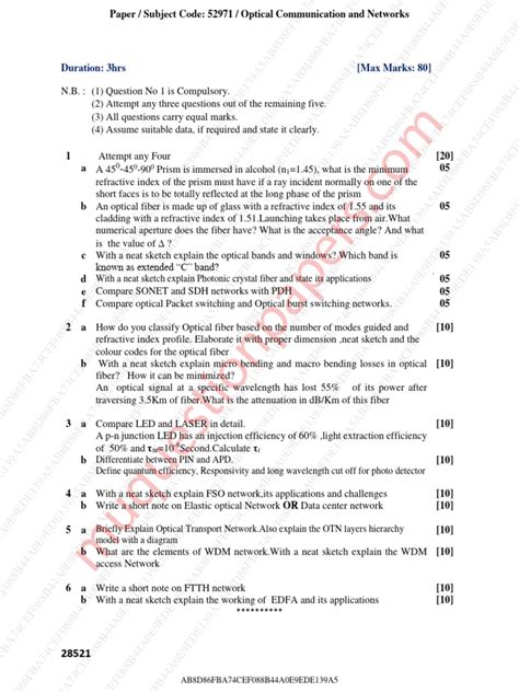 Be Electronics And Telecommunication Semester 8 2023 May Optical Communication And