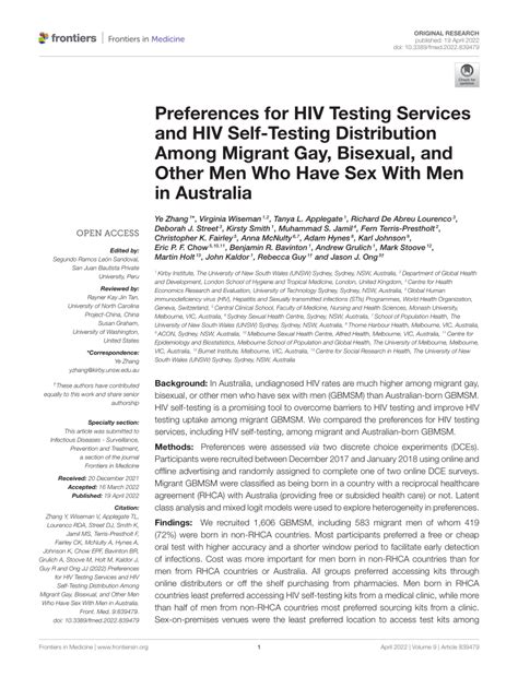 Pdf Preferences For Hiv Testing Services And Hiv Self Testing Distribution Among Migrant Gay