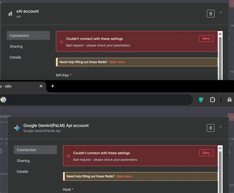 Bad Request Error When Creating Api Key Credentials For Any Ai Chat