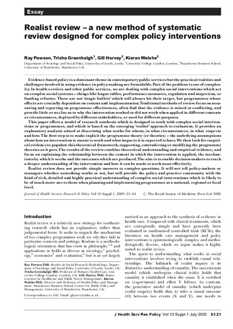 Pdf Realist Review A New Method Of Systematic Review Designed For