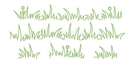 Grass Linear Icon Meadow And Flower Doodle Outline Design Bush Tuft Small Lawn Green Sketch